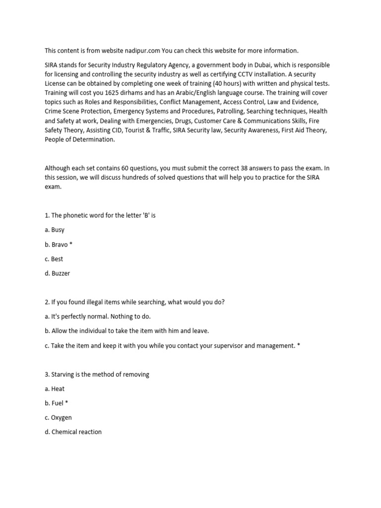 SIRA Exams Questions and Answers | PDF