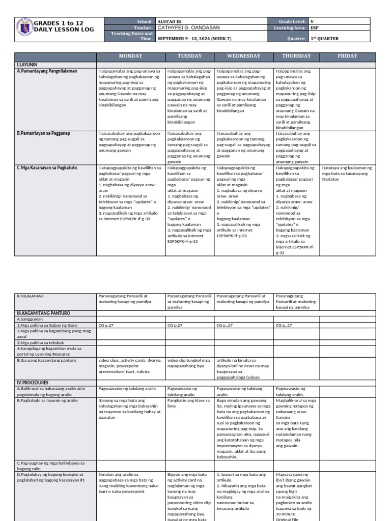 DLL - Esp 5 - Q1 - W7 | PDF