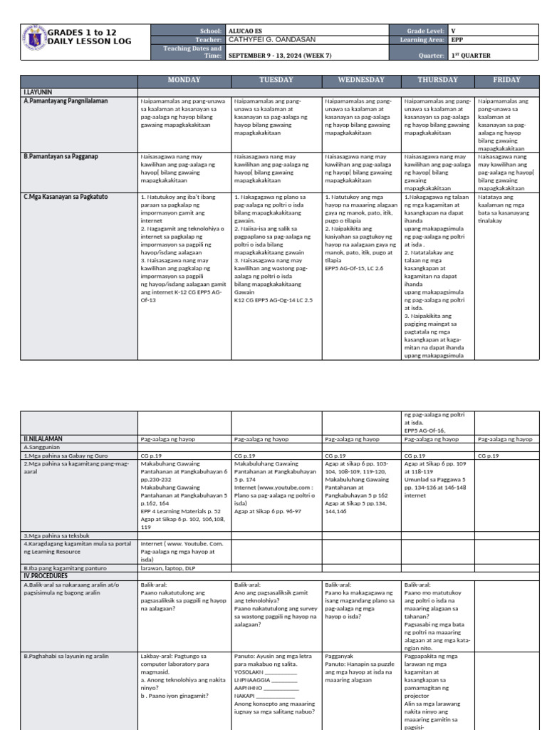 DLL - Epp 5 - Q1 - W7 | PDF