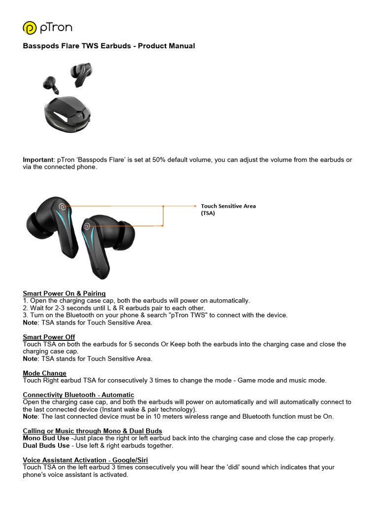 Basspods Flare Earbuds Manual | PDF | Headphones | Home & Garden