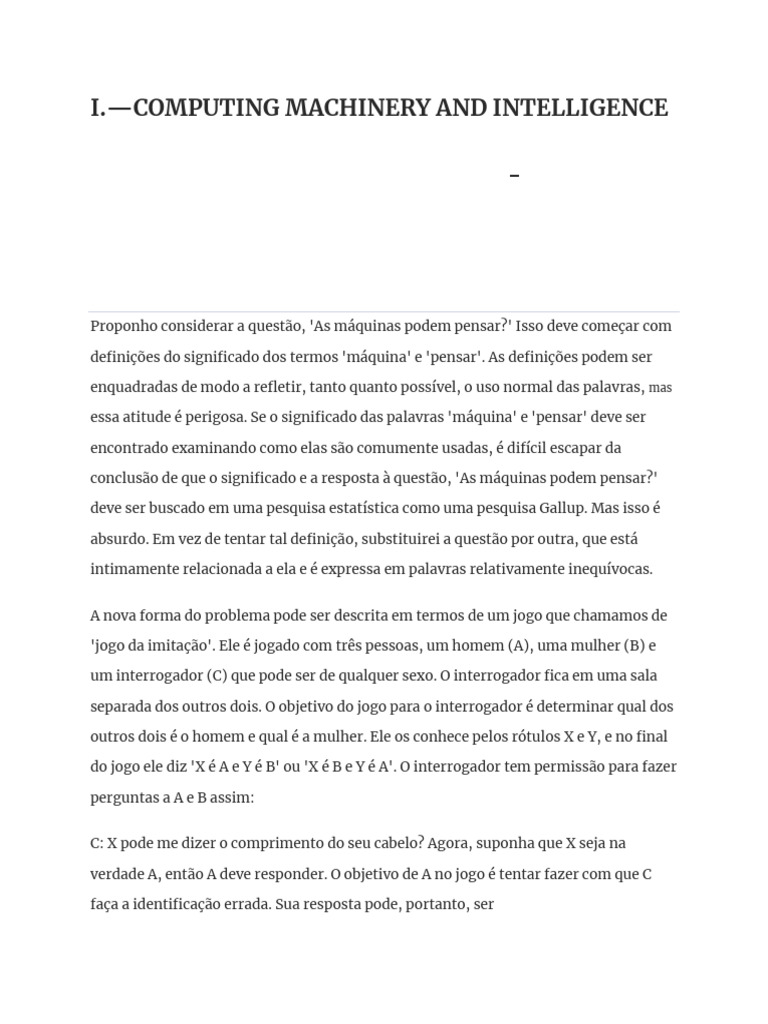 Turing (1950) Computing Machinery and Intelligence | PDF ...