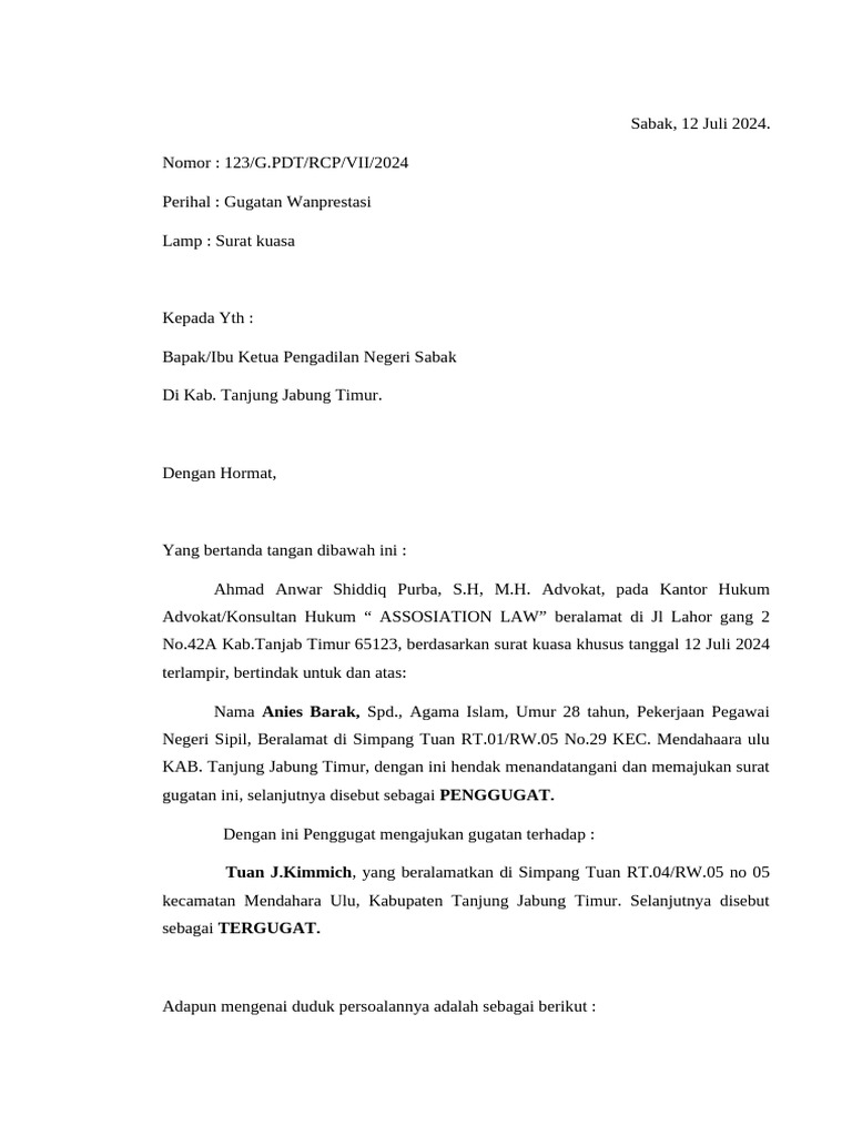 Contoh Gugatan | PDF | Hukum