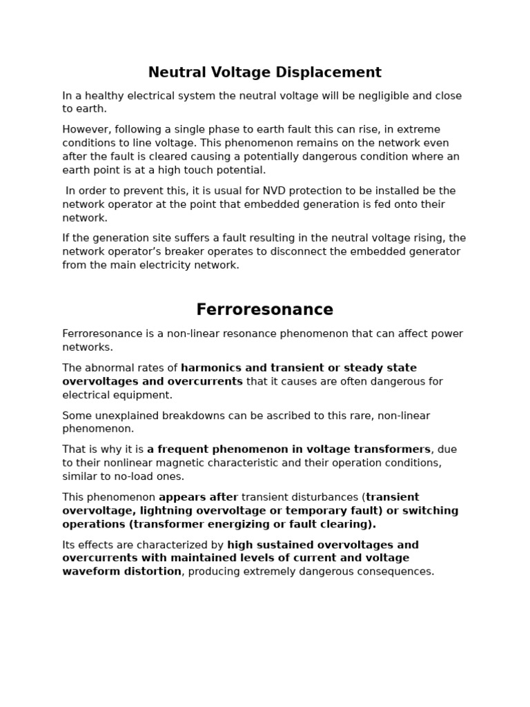 Neutral Voltage Displacement & Ferroresonance | PDF | Computers ...