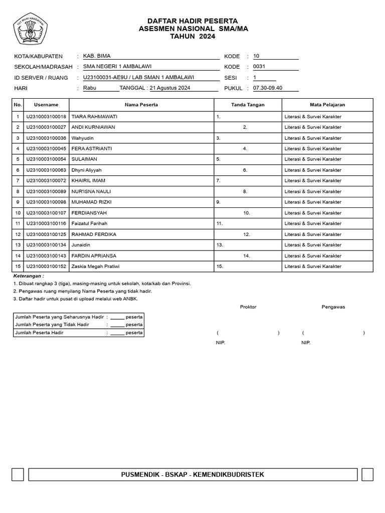 Asesmen Nasional - Tahun 2024 | PDF