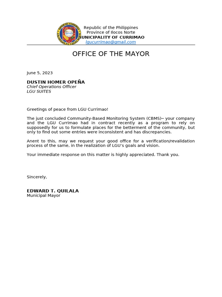 Cbms Request Letter | PDF