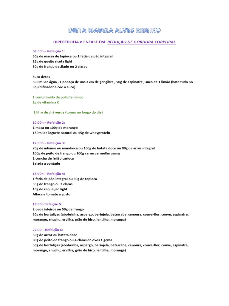 Dieta ISABELA ALVES RIBEIRO 22 08 2022 | PDF