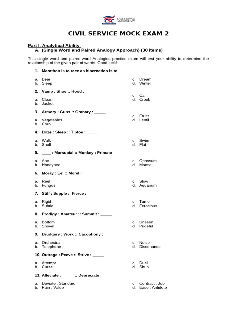 Civil Service Mock Exam 2 | PDF