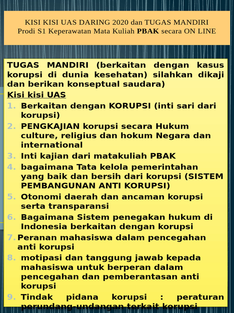 Kisi Kisi Uas Pbak S1 Kep 2020 | PDF