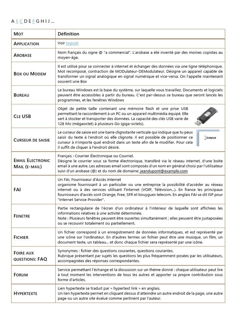 Vocabulaire Informatique IPS | PDF