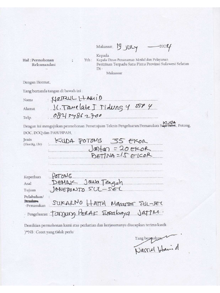 Surat Perhomonan PTSP | PDF