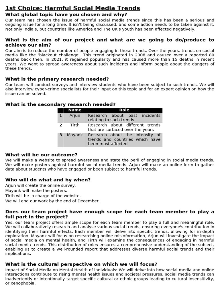 Harmful Social Media Trends | PDF
