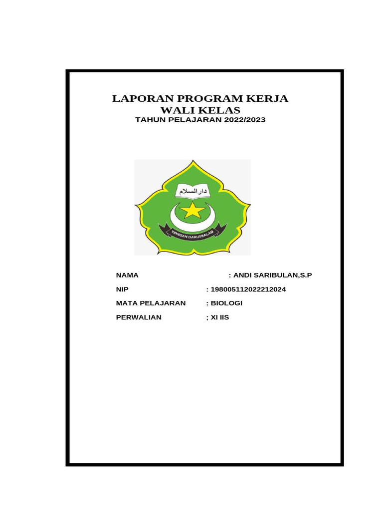 Laporan Program Kerja Wali Kelas 2023-2024 | PDF