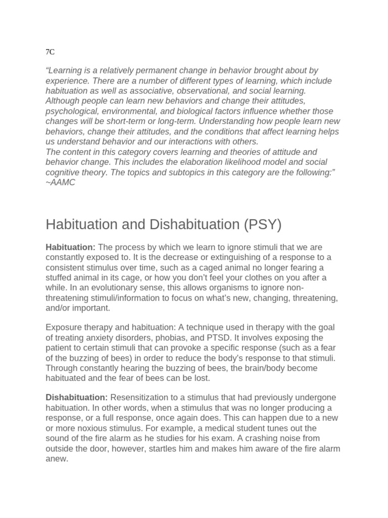 Habituation and Dishabituation (PSY) | PDF
