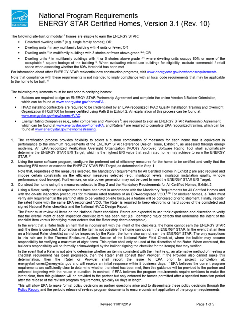 National Program Requirements ENERGY STAR Certified Homes Version 3.1 ...