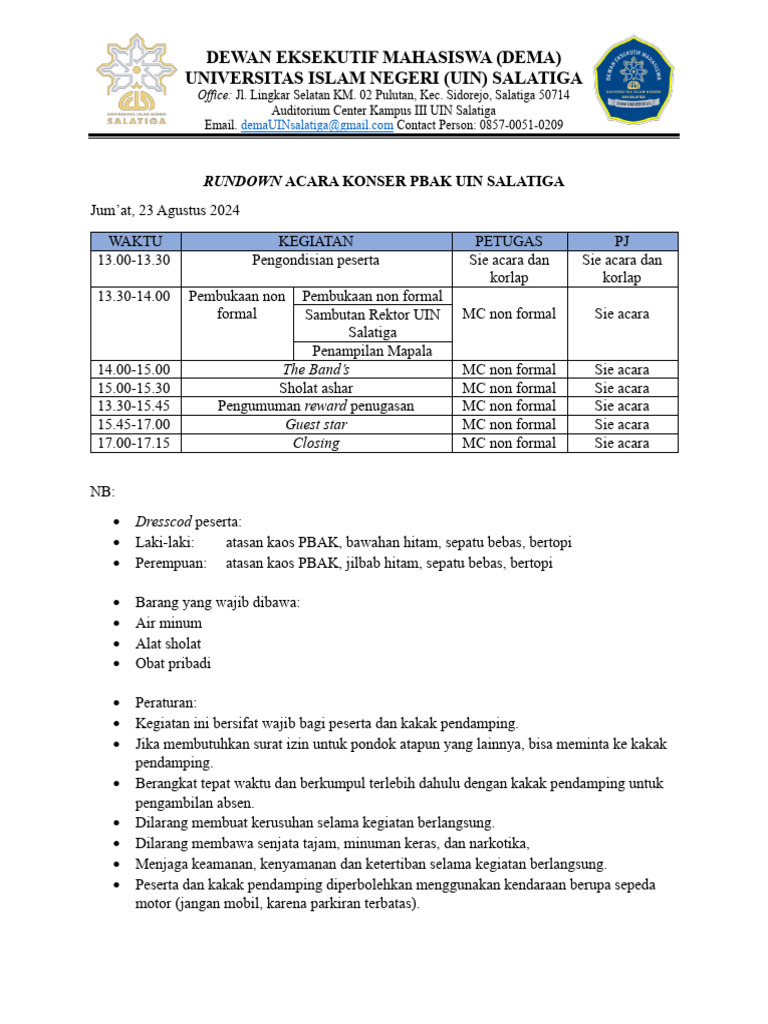 Rundown Konser Pbak Uin | PDF