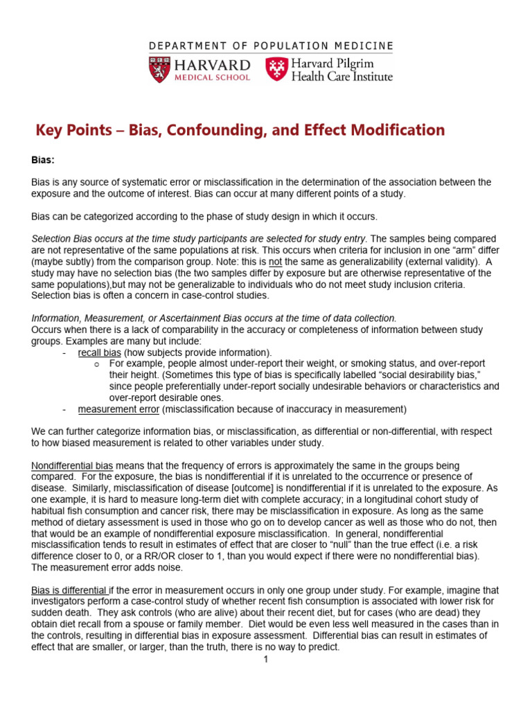 CEPH 1 - Session 4 - Bias Confounding Effect Modification Key Points | PDF