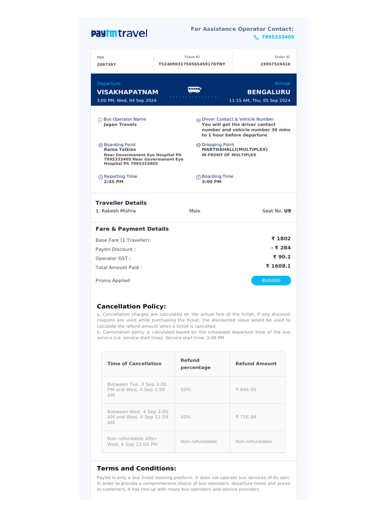 Paytm Bus Eticket | PDF
