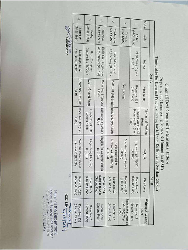 Time Table External Ex Students | PDF