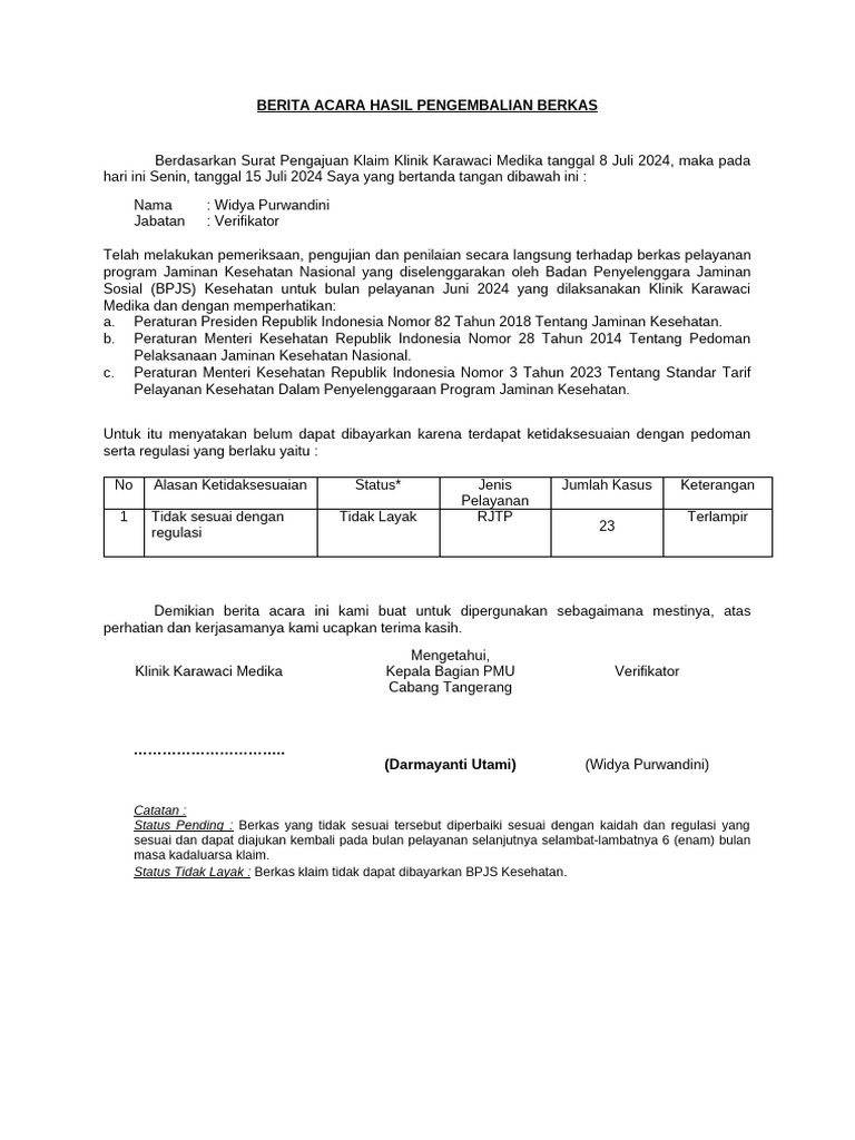 BERITA ACARA HASIL PENGEMBALIAN BERKAS Juni 24 | PDF