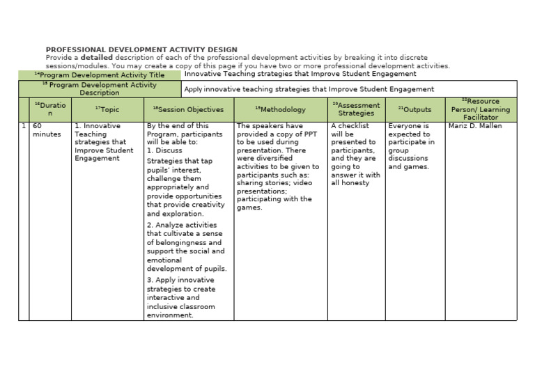 PROFESSIONAL-DEVELOPMENT-ACTIVITY-DESIGN | PDF