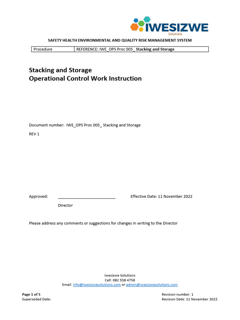 IWE - OPS Proc 005 - Stacking and Storage - Rev 1 | PDF