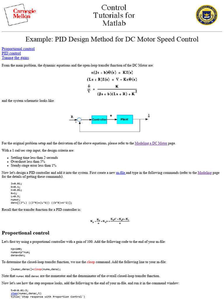 Experiment 9 - PID Design Method For DC Motor Speed Control | PDF