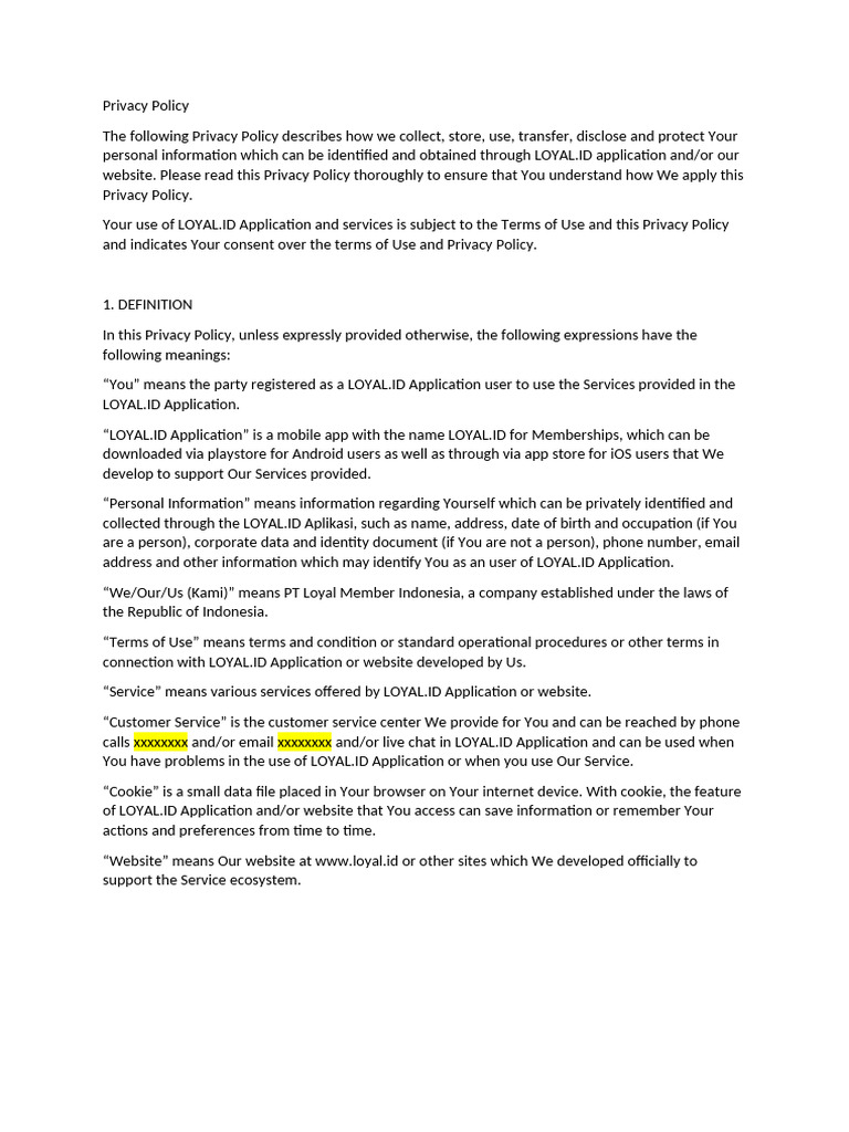 Draft Privacy Policy | PDF