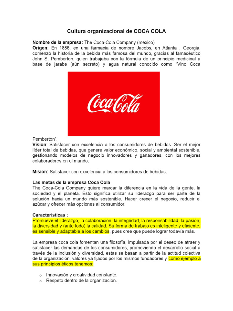 Cultura Organizacional de COCA COLA - ILIDE - INFO Platform PDF Viewer | PDF