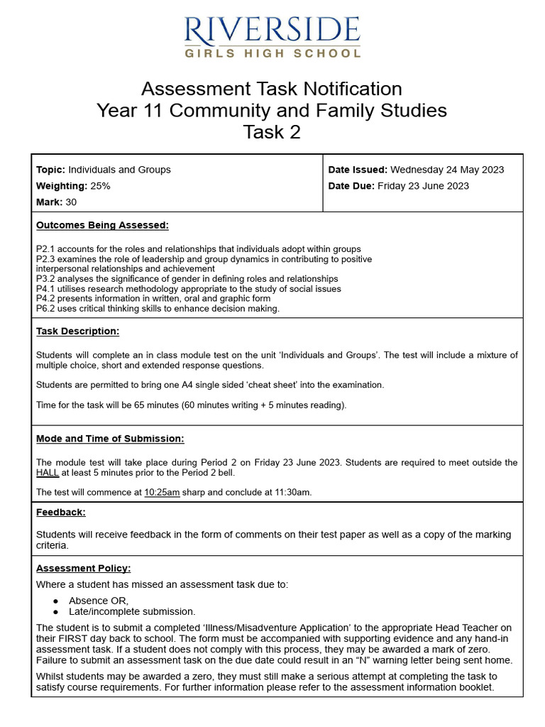 CFS Assessment Task 2 | PDF