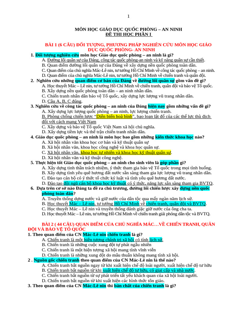 Đề Cương Ôn HP1 (8 Bài) | PDF