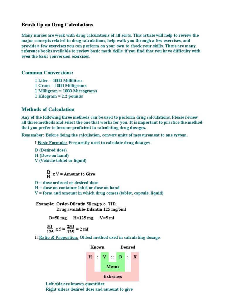 Drug Calculations | Dose (Biochemistry) | Intravenous Therapy
