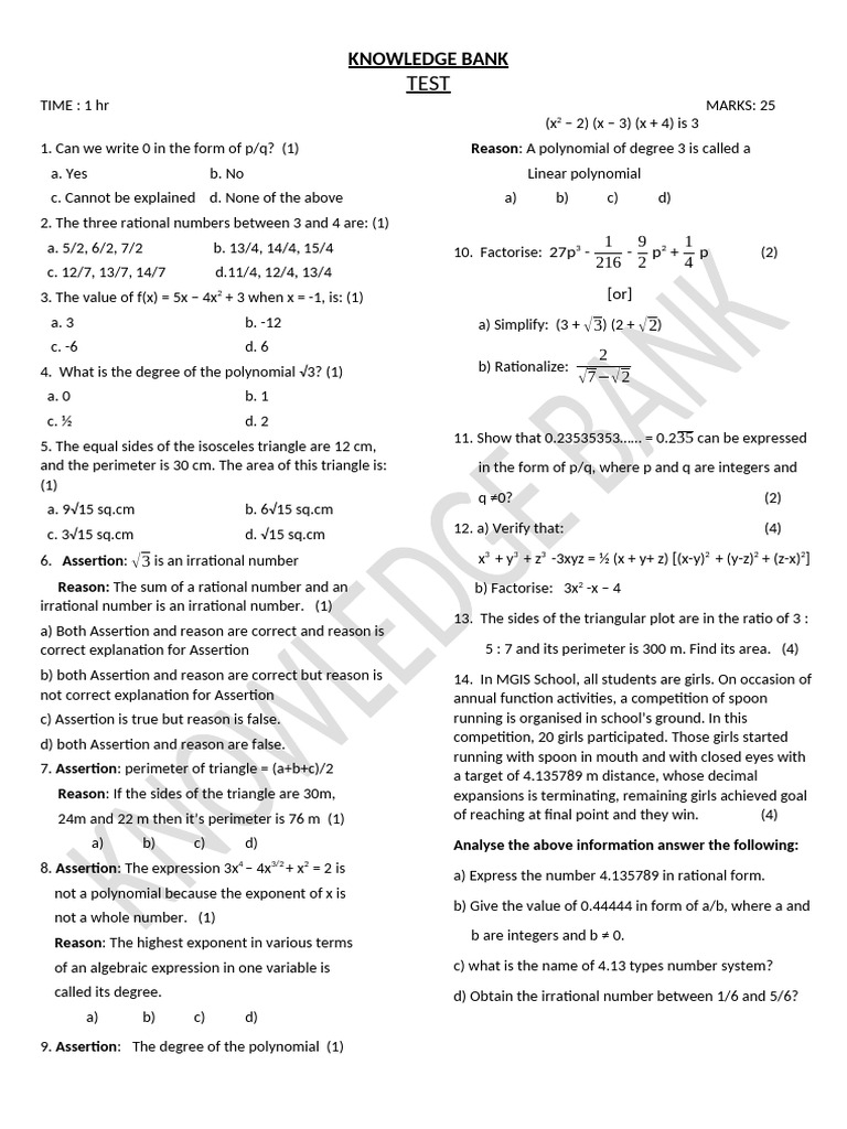 Number System, Polynomial, Heron's Formula | PDF