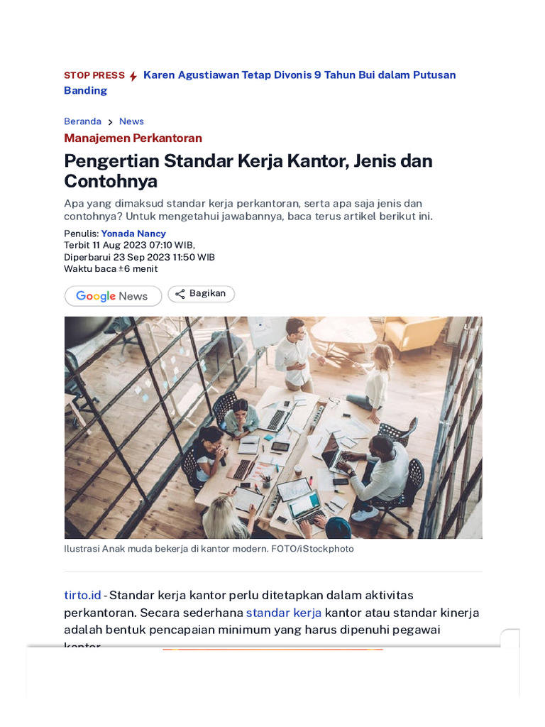 Pengertian Standar Kerja Kantor, Jenis Dan Contohnya | PDF