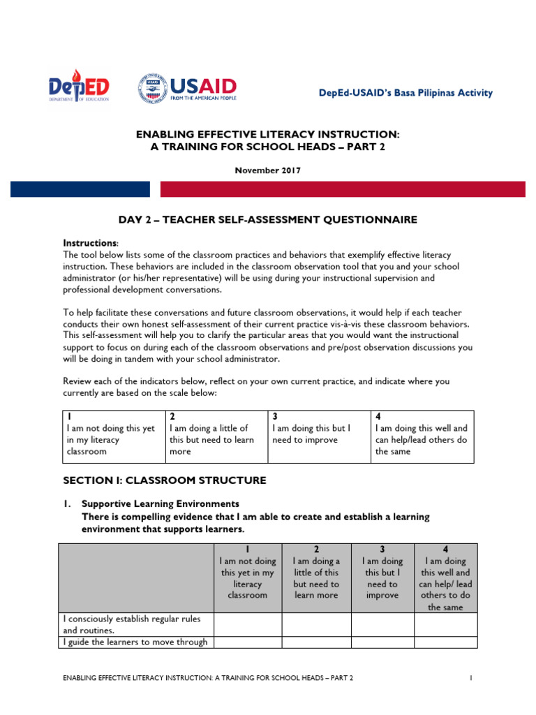 Scope Teacher Self-Assessment | PDF