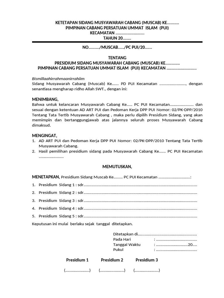 Contoh Draft Ketetapan Sidang Muscab Talaga Ok | PDF