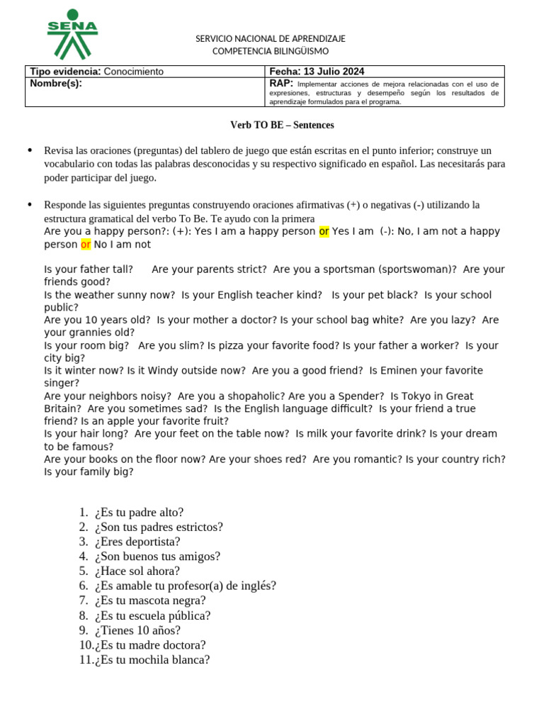 WORKSHOP - VERB TO BE (For The Game) - 1 | PDF