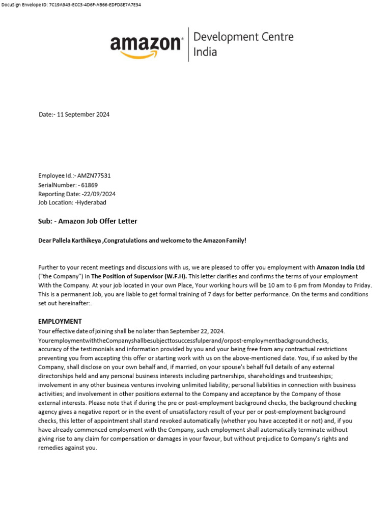 Amazon Offer Letter 8 | PDF | Arbitration | Business