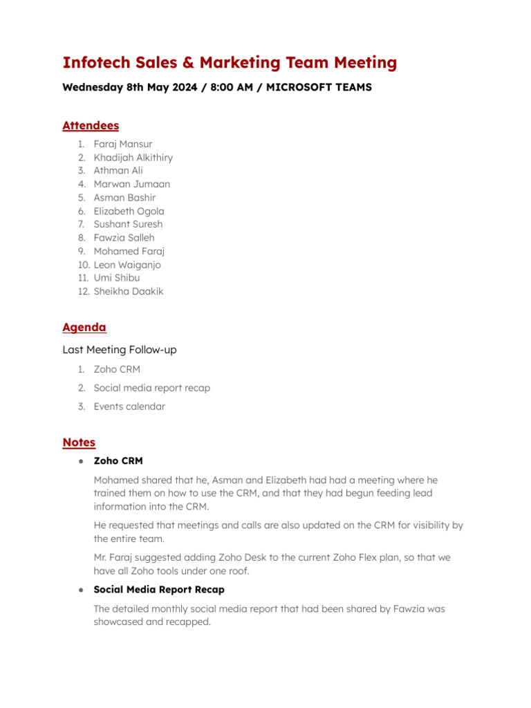 8th May 2024 Marketing Meeting Minutes | PDF