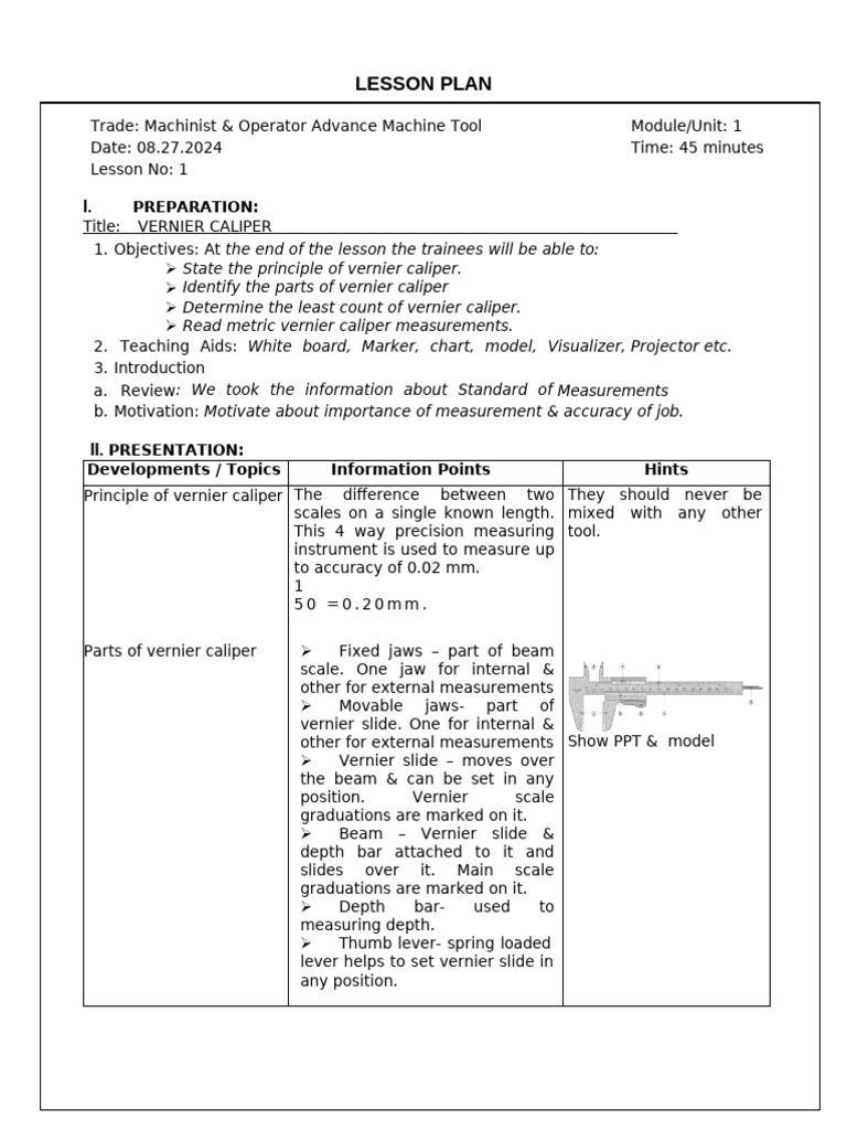 Machinist Operator Lesson Plan 23 | PDF