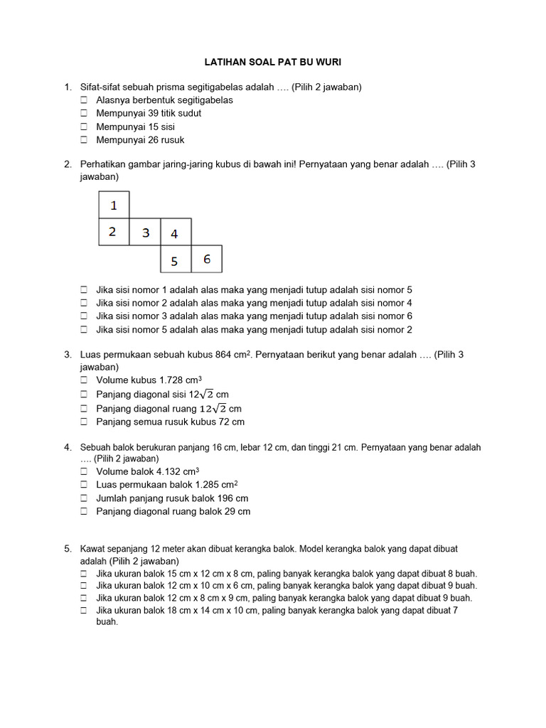 LATIHAN SOAL PAT_kisikisi | PDF