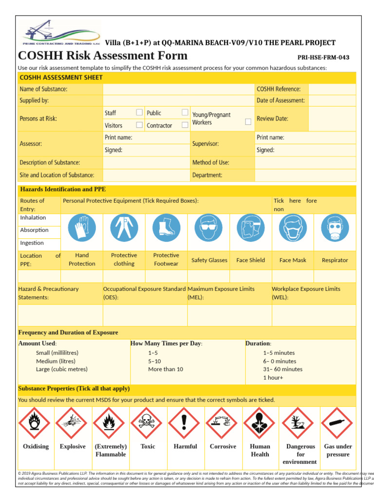 COSHH Risk Assessment Template Guide | PDF | Personal Protective ...