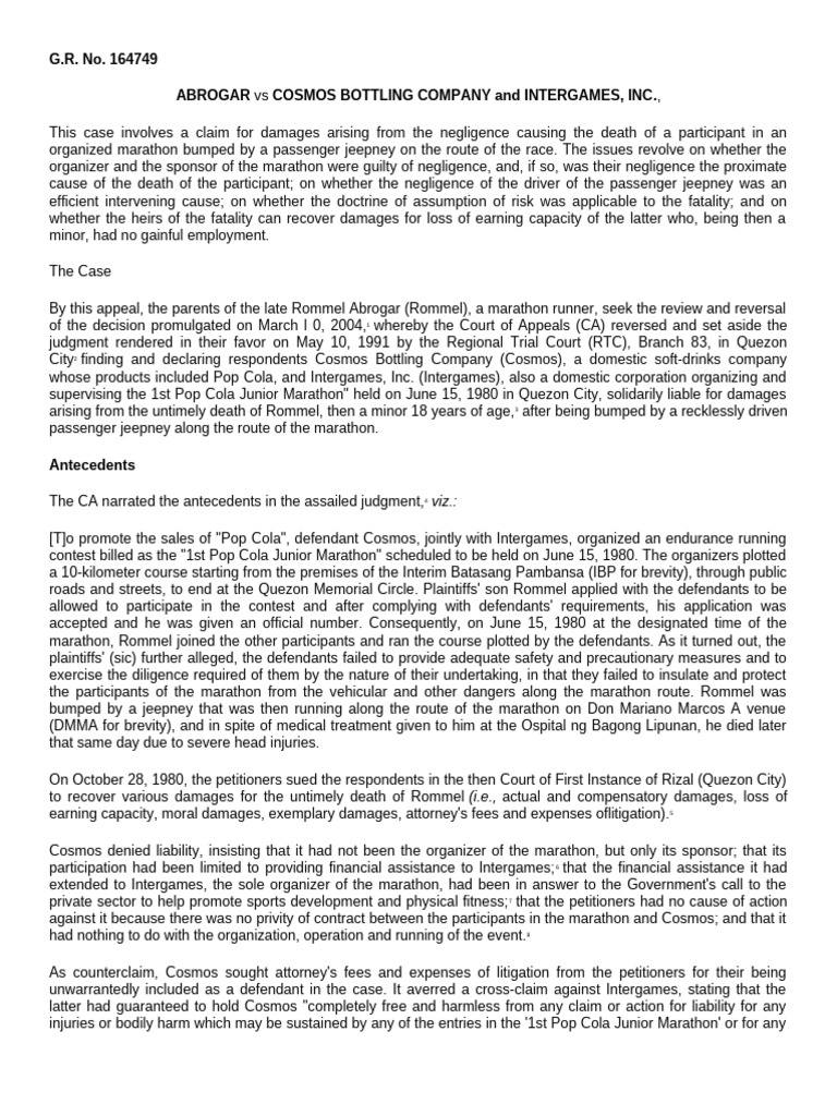 ABROGAR Vs COSMOS BOTTLING COMPANY and INTERGAMES, INC | PDF ...