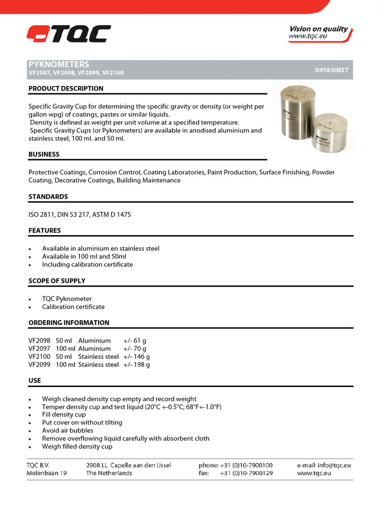 SPECIFIC GRAVITY CUP | PDF