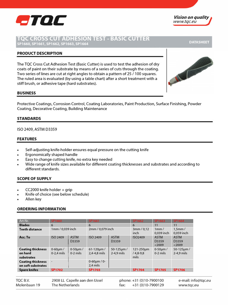 Cross Cut Adhesion Test Basic Cutter | PDF