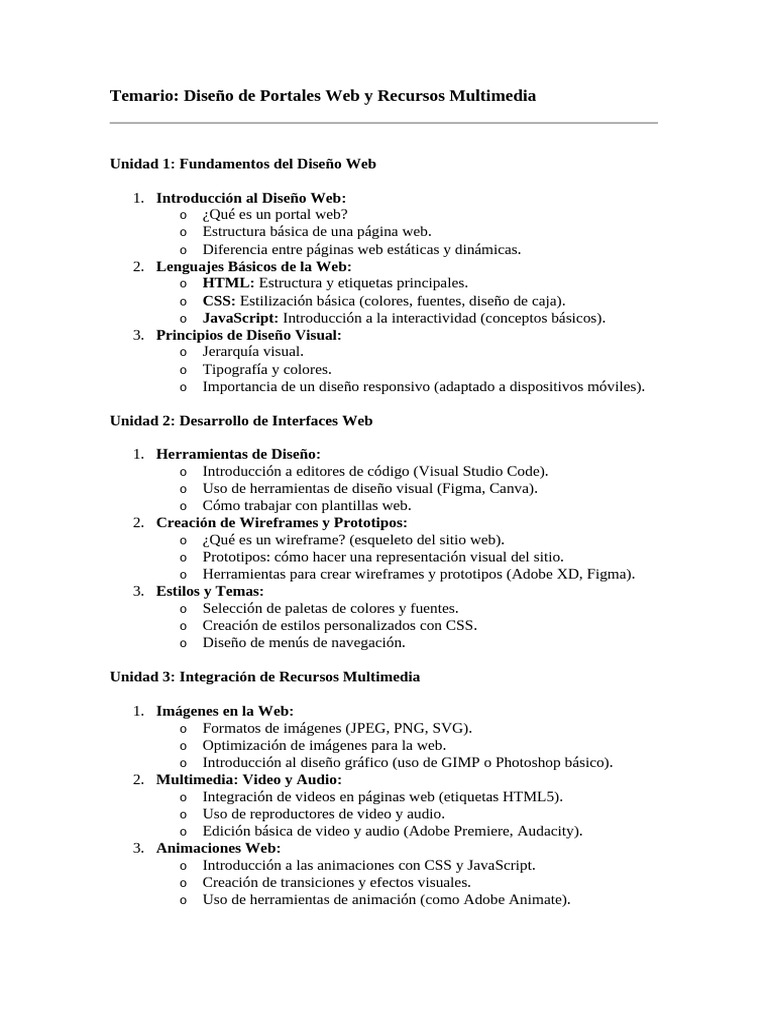 Temario Diseño de Portales Web y Recursos Multimedia | PDF