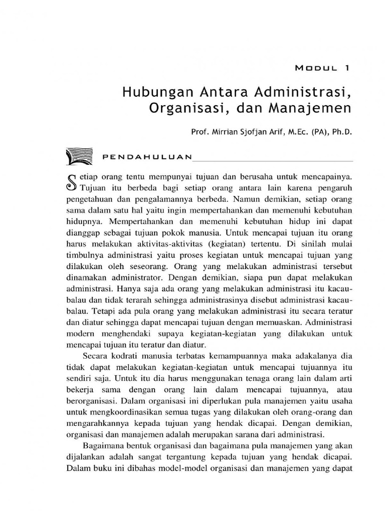 ADPU4217 Organisasi Dan Manajemen - Modul 1 | PDF