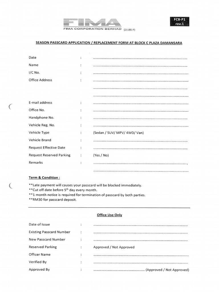 Fima - Parking Form r1 | PDF