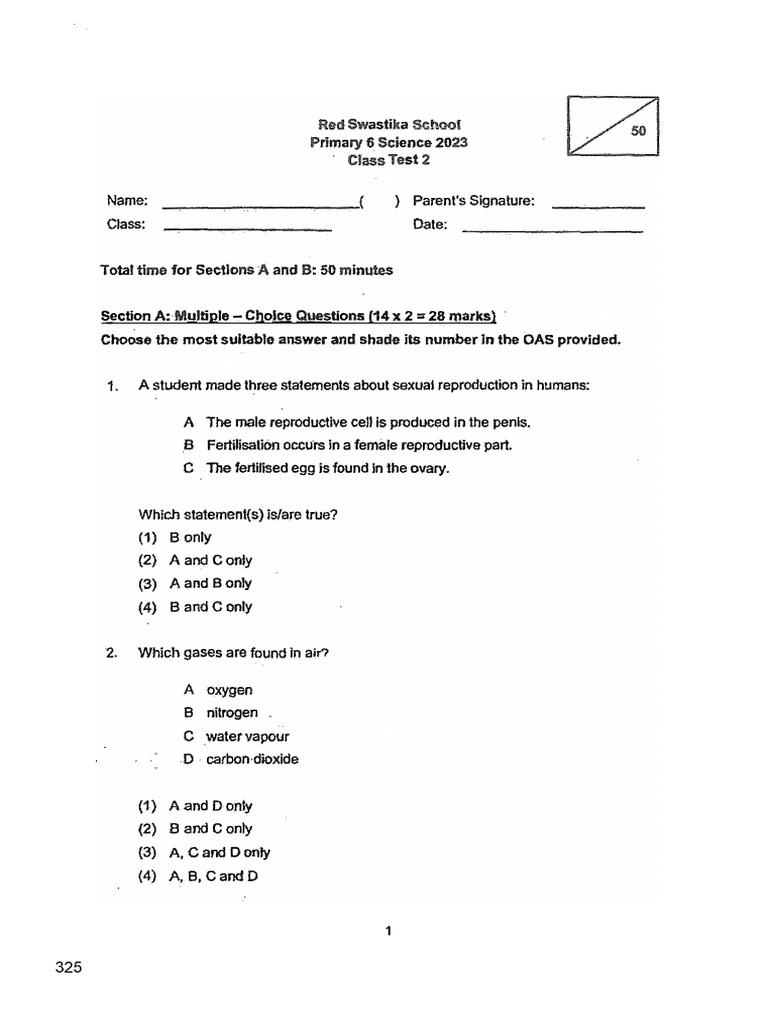 P6 Science WA2 2023 RedSwastika Exam Papers | PDF
