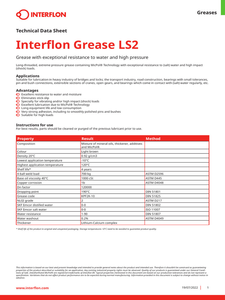 TDS Interflon Grease LS2 GBEN 080119 | PDF