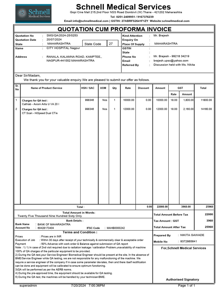 Quotation - City Hospital Nagpur | PDF